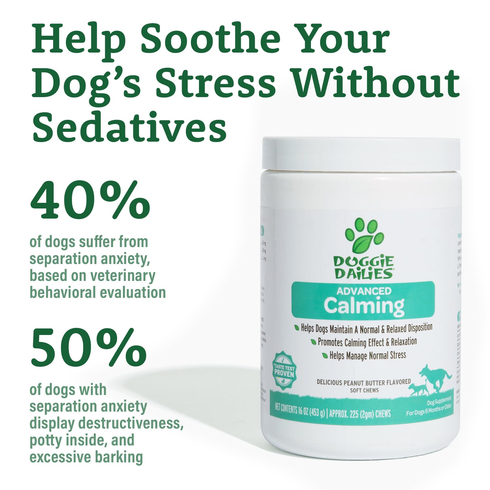 Doggie Dailies Calming Chews for Dogs, 225 Soft Chews, Melatonin for Dogs with Chamomile to Help Manage Stress Relief, Calm & Relaxation During Thunderstorms, Fireworks, Travel, & Separation