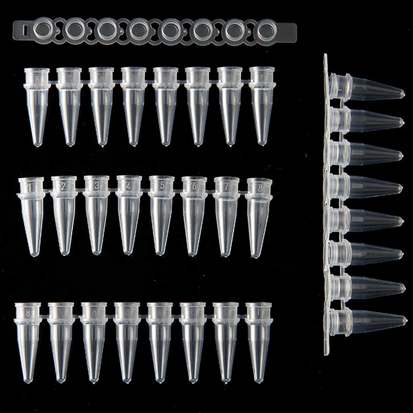 PCR Tubes - PCR 0.2ml Thin Wall with Flat Cap, Strip of 8 Tubes,DNase/RNase Free,Pack of 125(Cap Included)