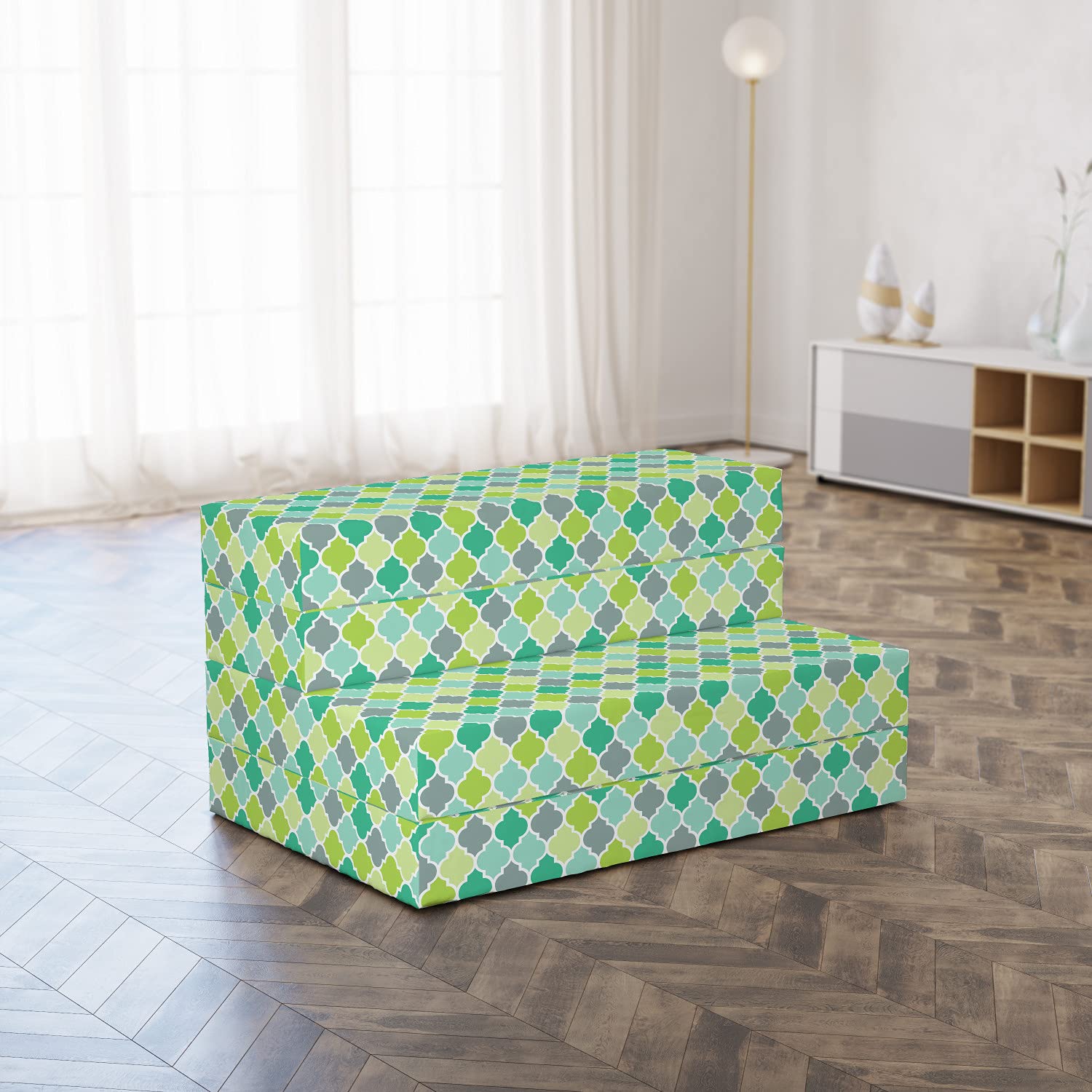 Ambesonne Teal Foldable Mattress, Vibrant Trellis Quatrefoil, 74.8" x 39.4", Multicolor