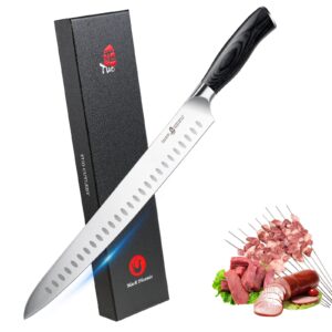 tuo carving knife, 12 inch brisket knife slicing knife granton edge professional slicer meat knife, forged german stainless super steel, pakkawood handle with gift box, fiery phoenix series - black