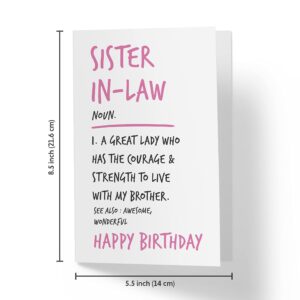 Funny Birthday Card for Sister in Law, Large 5.5 x 8.5 Sister in Law Birthday Card, Happy Birthday Card for Sister in Law, Karto Sister Law Noun