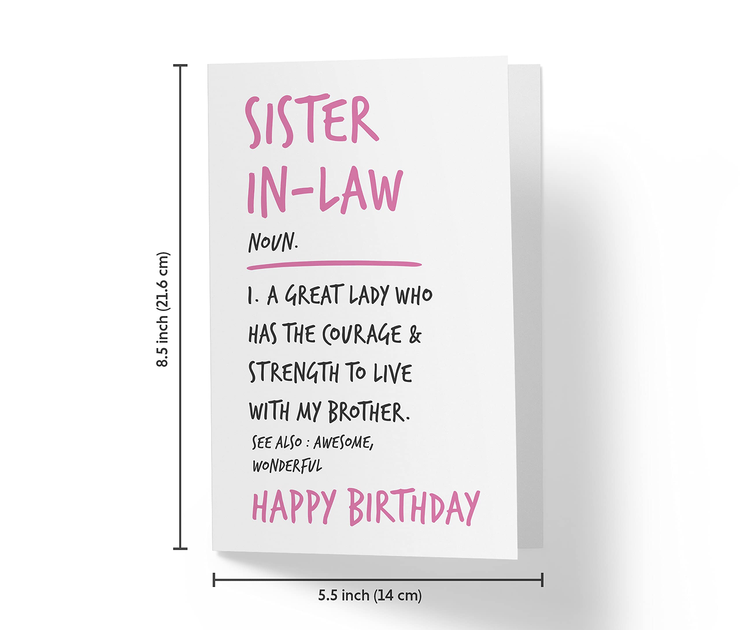 Funny Birthday Card for Sister in Law, Large 5.5 x 8.5 Sister in Law Birthday Card, Happy Birthday Card for Sister in Law, Karto Sister Law Noun