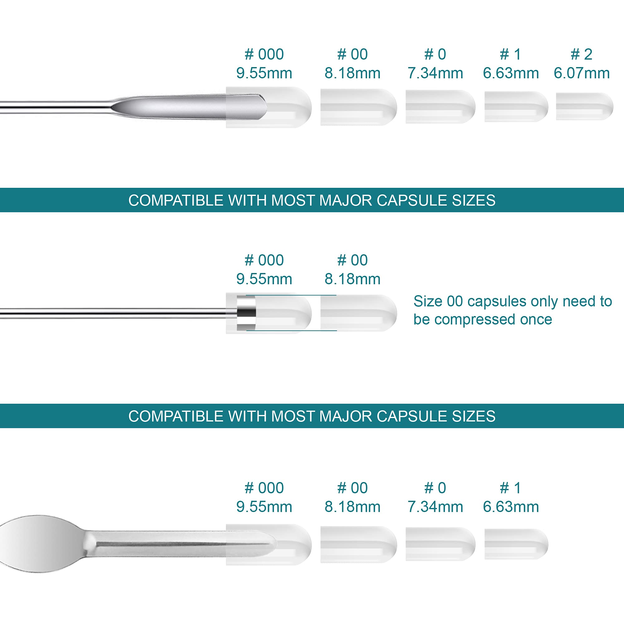 Capsule Filling Machine Kit – Pill Filler Tray Tools Size 00 for Quickly Maker Empty Gel Capsules, Lab Spoons Spatula Scoops Tool (6Pcs)