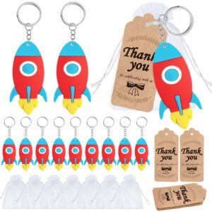 elecrainbow 72 pack rocket party decorations, rocket keychain guest return gift include 24 rocket keychains + 24 thank you kraft tags + 24 white organza bags for baby shower, birthday, wedding