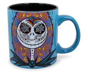 the nightmare before christmas jack and sally day of the dead ceramic coffee mug | official disney kitchen accessories | oversized cup for home kitchen, holiday drinkware | holds 20 ounces