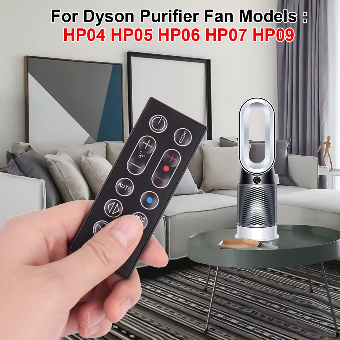 Qzanyee Life Remote Control for Dyson HP04 Pure Hot + Cool Purifying Heater Fan, Replacement Remote for Dyson Part No. 969897-02 / Part No. 969897-03 (Black with Magnetic)