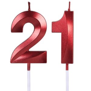 red 21st & 12th birthday candles for cakes, number 21 12 1 2 glitter candle cake topper for party anniversary wedding celebration decoration