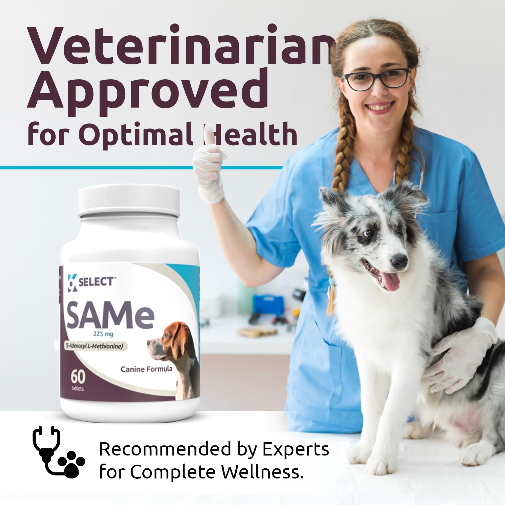 K9 Select SAM-e for Dogs: 225mg, 60 Tablets Active S-Adenosyl-L-Methionine Liver Supplement - Cognitive and Joint Health Nutrition for Medium and Large Dogs - Same Dog Liver Nutritional Supplement