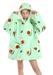 szcmsm hoodie blanket for kids boys girls oversized wearable blanket sweatshirt with pockets,avocado green