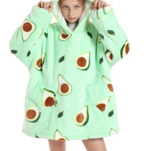 SZCMSM Hoodie Blanket for Kids Boys Girls Oversized Wearable Blanket Sweatshirt with Pockets,Avocado Green