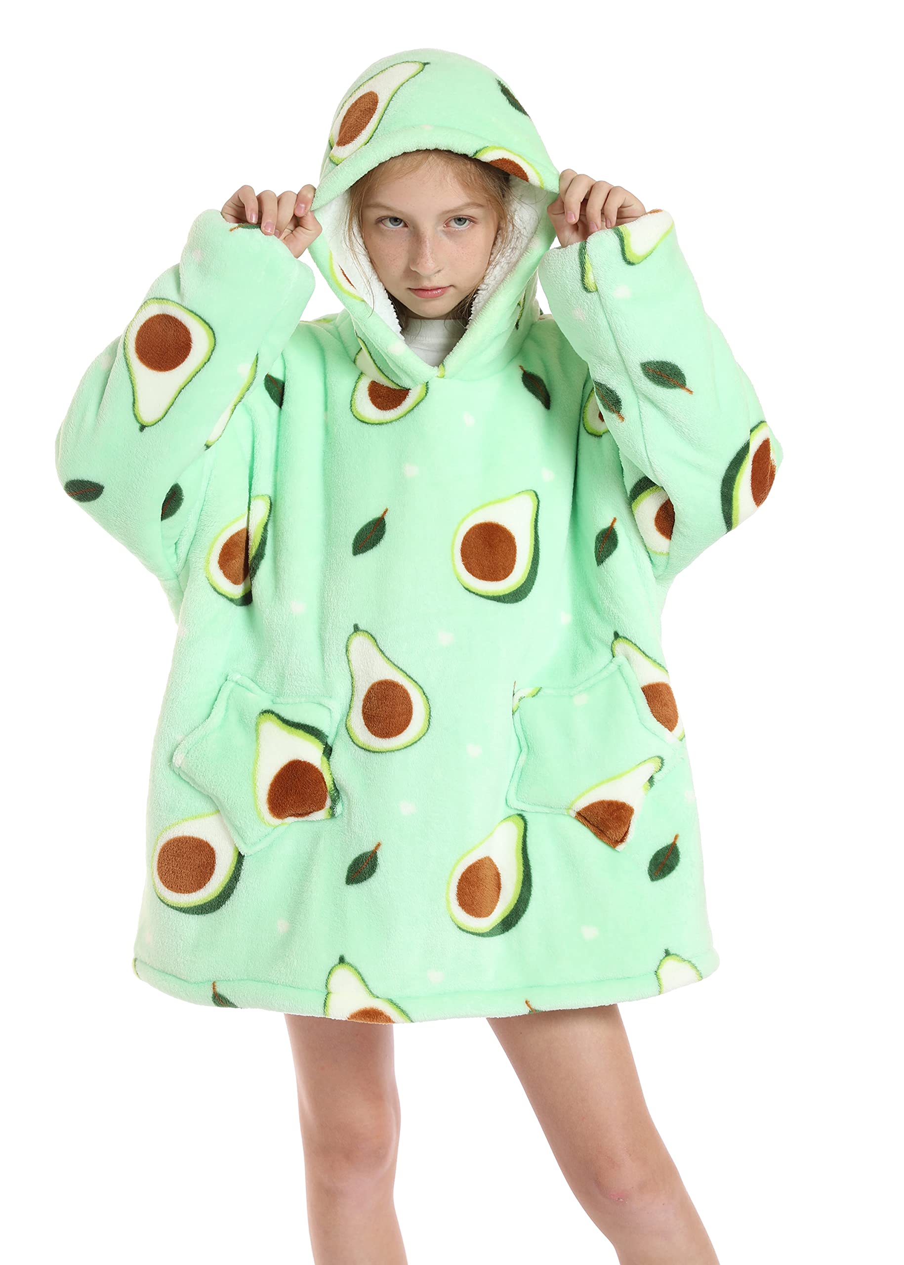 SZCMSM Hoodie Blanket for Kids Boys Girls Oversized Wearable Blanket Sweatshirt with Pockets,Avocado Green