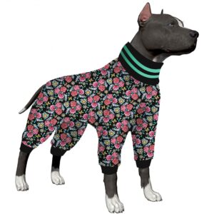 lovinpet big dog pajamas, base layer dog pjs under dog sweater, uv & post operative protection high collar dog jumpsuit, stretchable plenty roses black prints large dog jammies xl