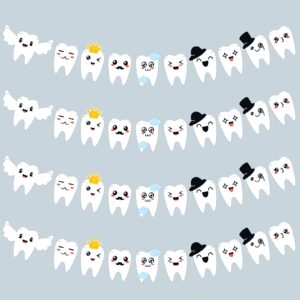 4 pieces tooth banner decorations 1st tooth banner garland for dental graduation birthday party baby shower decor