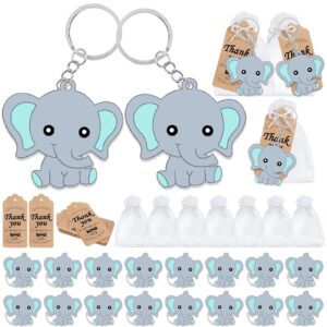 cicibear 72 pack elephant party return favors with 24 blue baby elephant keychains, 24 thank you tags and 24 gift bags for elephant party, boys baby shower, kids birthday, school carnival rewards