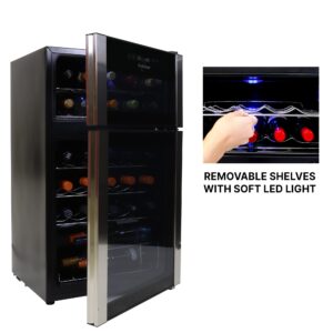 Koolatron 29 Bottle Wine Cooler Refrigerator Dual Zone Compressor Wine Fridge Freestanding for Red White Sparkling Wine Cellar Ideal for Home Bar Kitchen Apartment