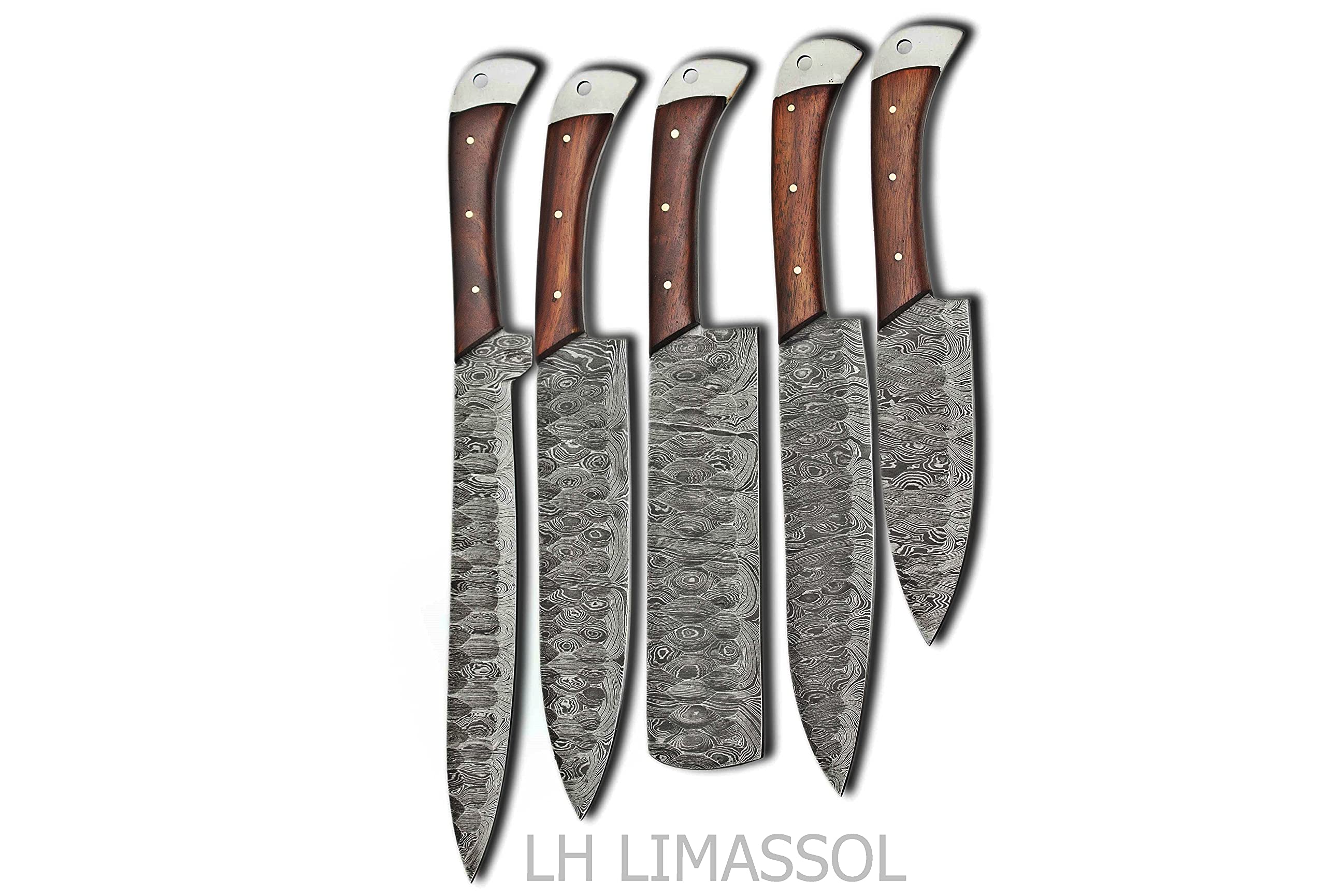 Damascus Steel Kitchen Knife Set, 5 PCS Hand Forged Chef Knife Set With Leather Roll Kit Christmas gift kitchen and Dinning