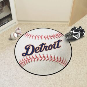 FANMATS 31403 Detroit Tigers Baseball Shaped Accent Rug - 27in. Diameter - Detroit Script Alternate Logo