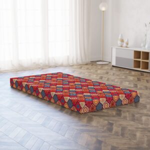 Ambesonne Moroccan Foldable Mattress, Oriental Wavy Natural, 74.8" x 39.4", Multicolor