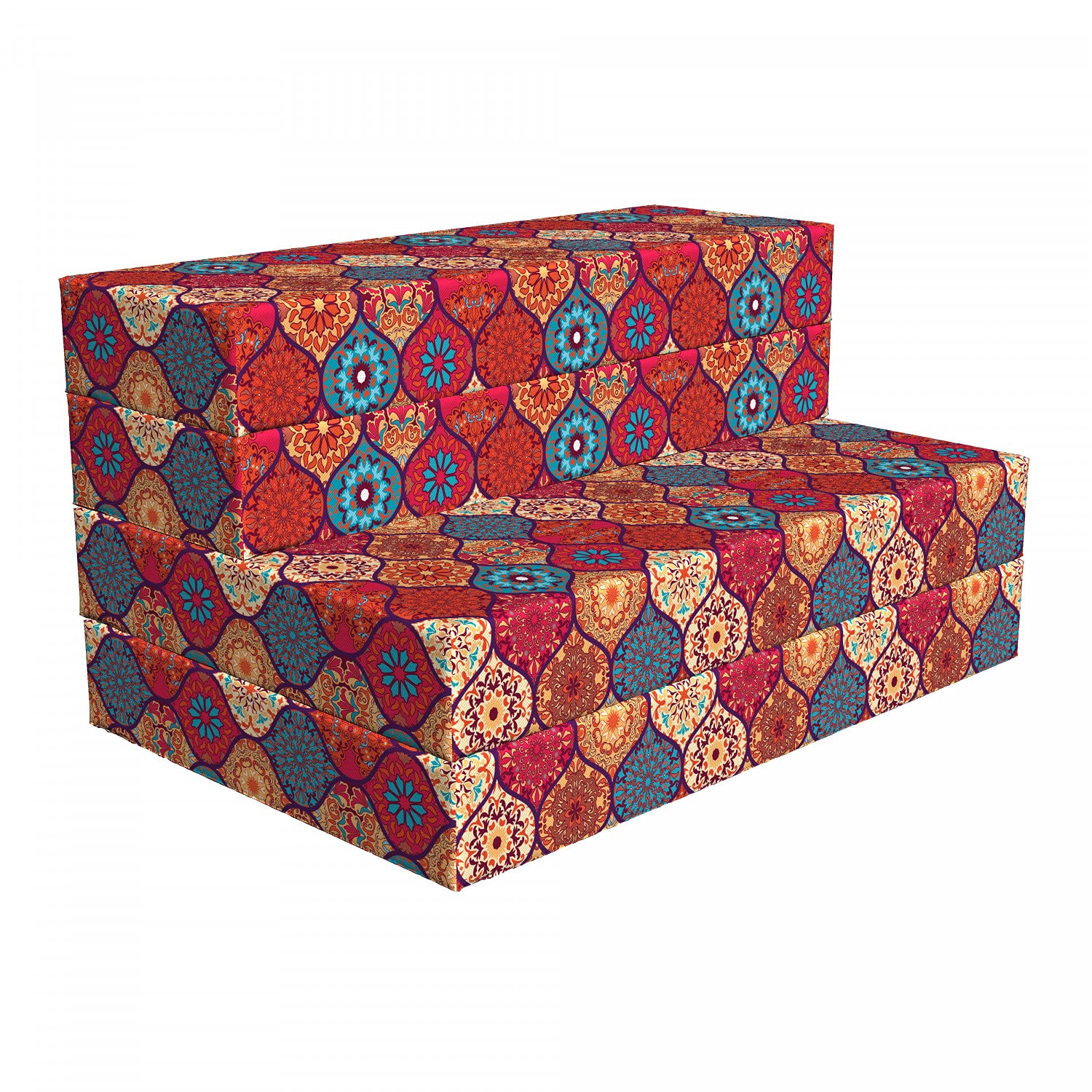 Ambesonne Moroccan Foldable Mattress, Oriental Wavy Natural, 74.8" x 39.4", Multicolor