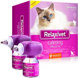 cat calming pheromone diffuser kit | improved de-stress formula | anti-anxiety treatment for cats | reduces stress, scratching, fighting & other problematic behavior (2 diffusers + 2 refills)