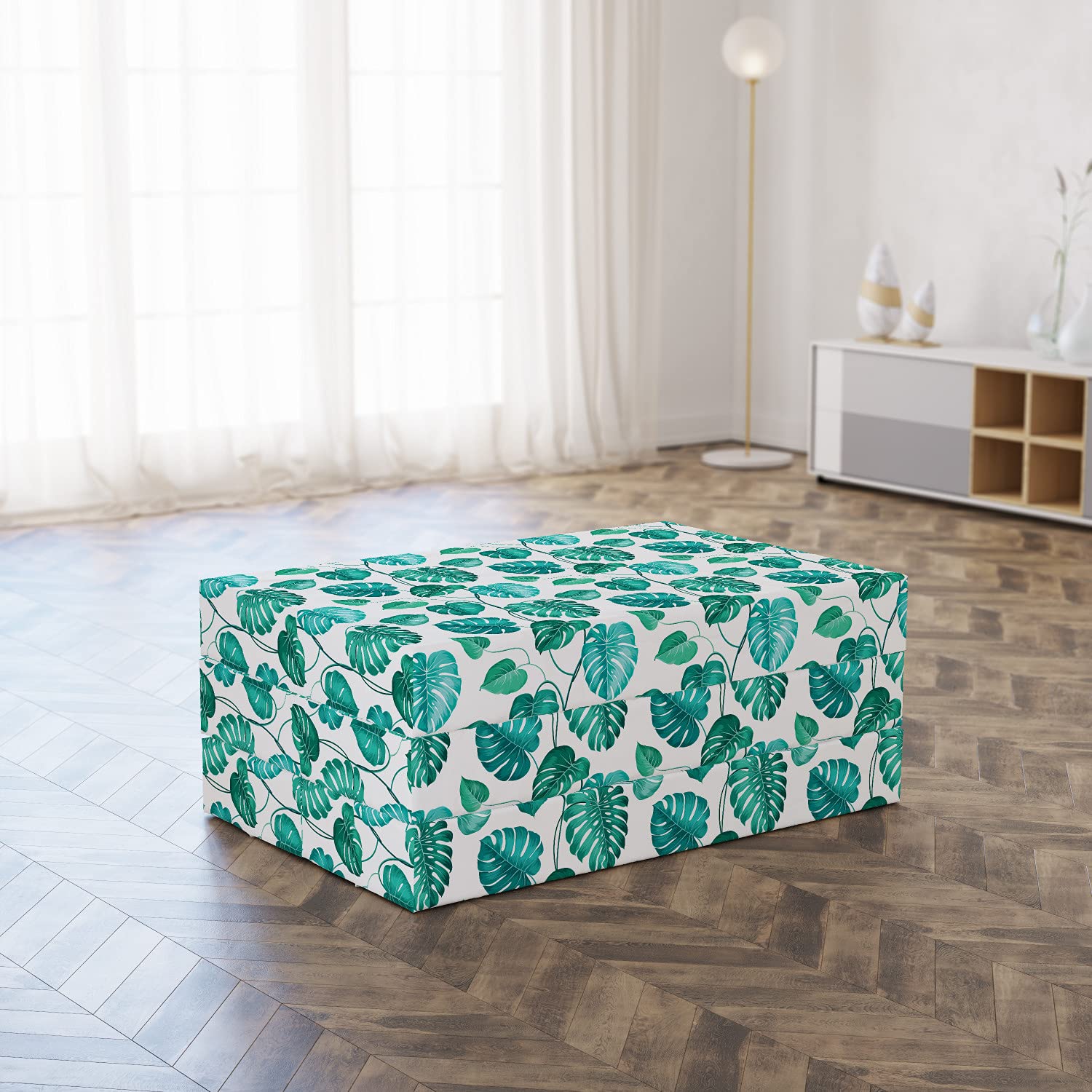 Ambesonne Green Leaf Foldable Mattress, Rainforest Jungle Leaf, 74.8" x 39.4", Sea Green White Teal