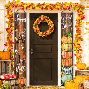 whaline happy fall y'all porch sign grateful autumn pumpkin hanging banner rustic vintage thanksgiving door sign for indoor outdoor home farmhouse yard harvest party decoration, 12 x 72 inch