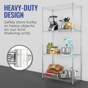 SafeRacks - NSF Certified Storage Shelves, Zinc, Heavy Duty Steel Wire Unit with Adjustable Feet, Garage or Bakers Rack, Kitchen, Pantry Shelf - (18"x36"x72" 4-Tier) (Silver)