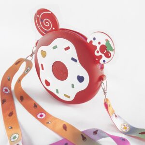 CONTRACONTACT Sweet Kids Purse Donut Bag in Boxes as Gift, Donuts Purses as Kids Toys for Age 3 4 5 Year Old, Doughnut Crossbody as Trendy Stuff (Donut Red)