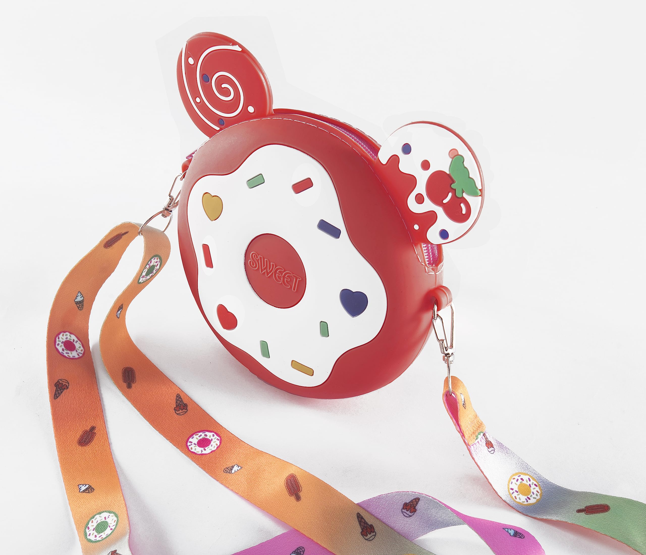 CONTRACONTACT Sweet Kids Purse Donut Bag in Boxes as Gift, Donuts Purses as Kids Toys for Age 3 4 5 Year Old, Doughnut Crossbody as Trendy Stuff (Donut Red)