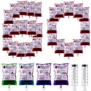 nuenen 60 pcs halloween blood bags for drinking, vampire party drinking pouches, juice puree bag reusable energy drink container 8.5 oz with cap for nurse graduation party