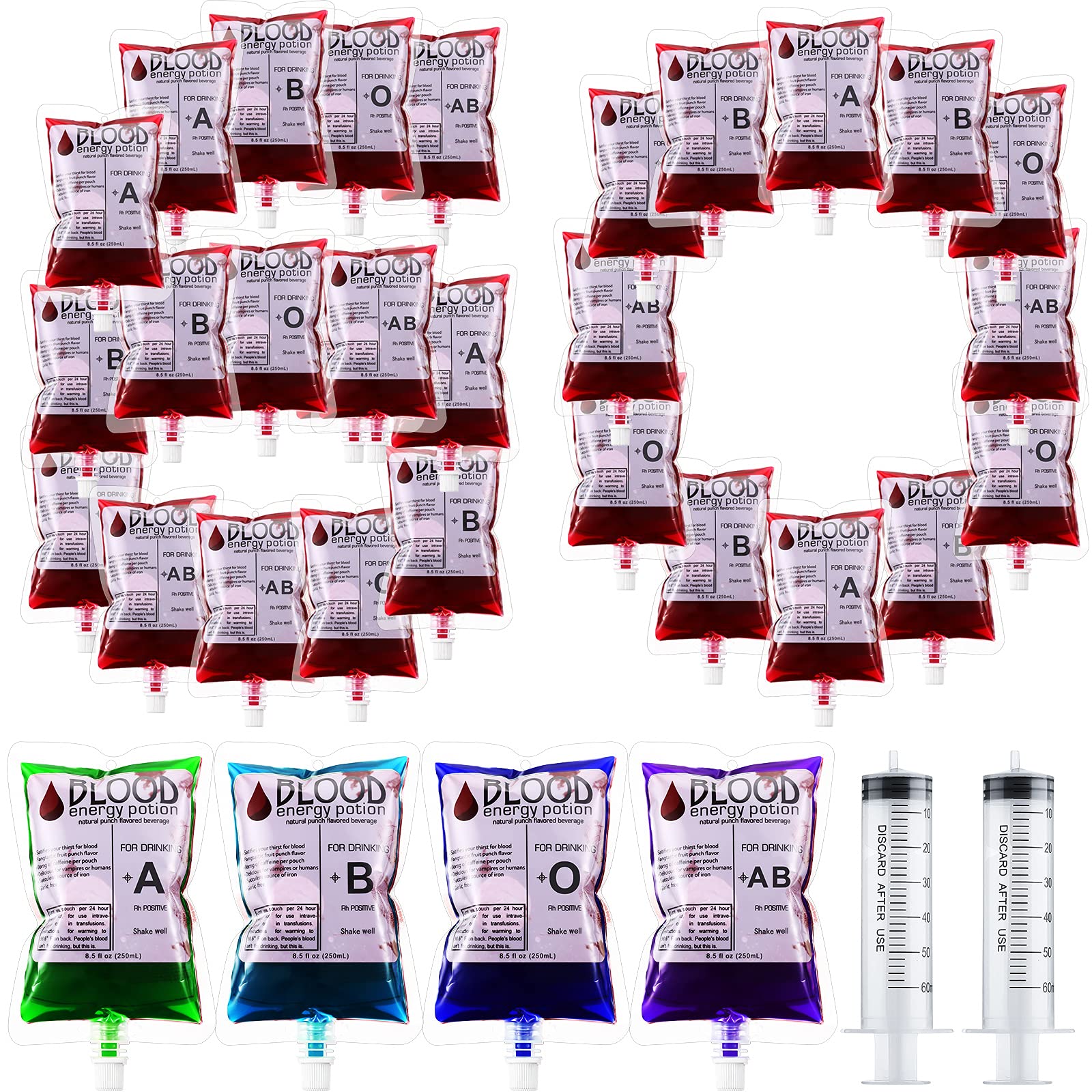 Nuenen 60 Pcs Halloween Blood Bags for Drinking, Vampire Party Drinking Pouches, Juice Puree Bag Reusable Energy Drink Container 8.5 Oz with Cap for Nurse Graduation Party