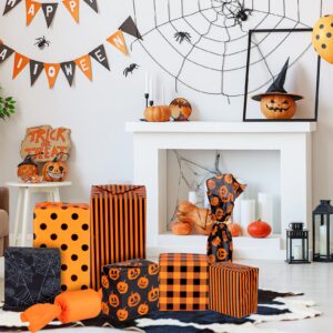 Whaline 90 Sheets Halloween Tissue Paper Black Orange Pumpkin Wrapping Tissue 19.7×13.8 Inch Halloween Cobweb Plaids Dot Stripe Art Tissue Paper for Halloween Party DIY Craft Gift Decor, 6 Designs