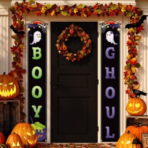 pudodo halloween gender reveal porch banner booy or ghoul ghost baby shower front door sign wall hanging holiday party decoration