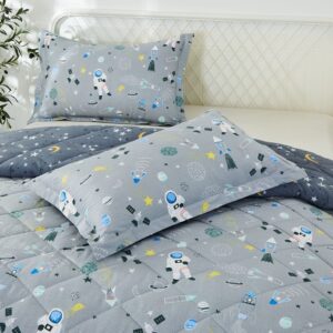 Brandream Kids Space Bedding Set Boy Girl 100% Cotton Space Rocket Galaxy Comforter Set 3-Piece Twin Size