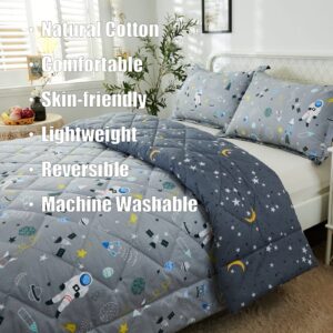 Brandream Kids Space Bedding Set Boy Girl 100% Cotton Space Rocket Galaxy Comforter Set 3-Piece Twin Size