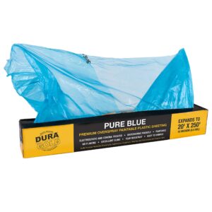 dura-gold 20' x 250' roll of pure blue premium overspray paintable plastic sheeting -10 micron, 0.4 mil, protective masking film cover - auto car painting, bodyshop repair, household cloth, weather