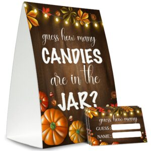 guess how many candies are in the jar (1 standing sign + 50 guessing cards),pumpkin halloween,bridal shower sign,baby shower sign - ng01