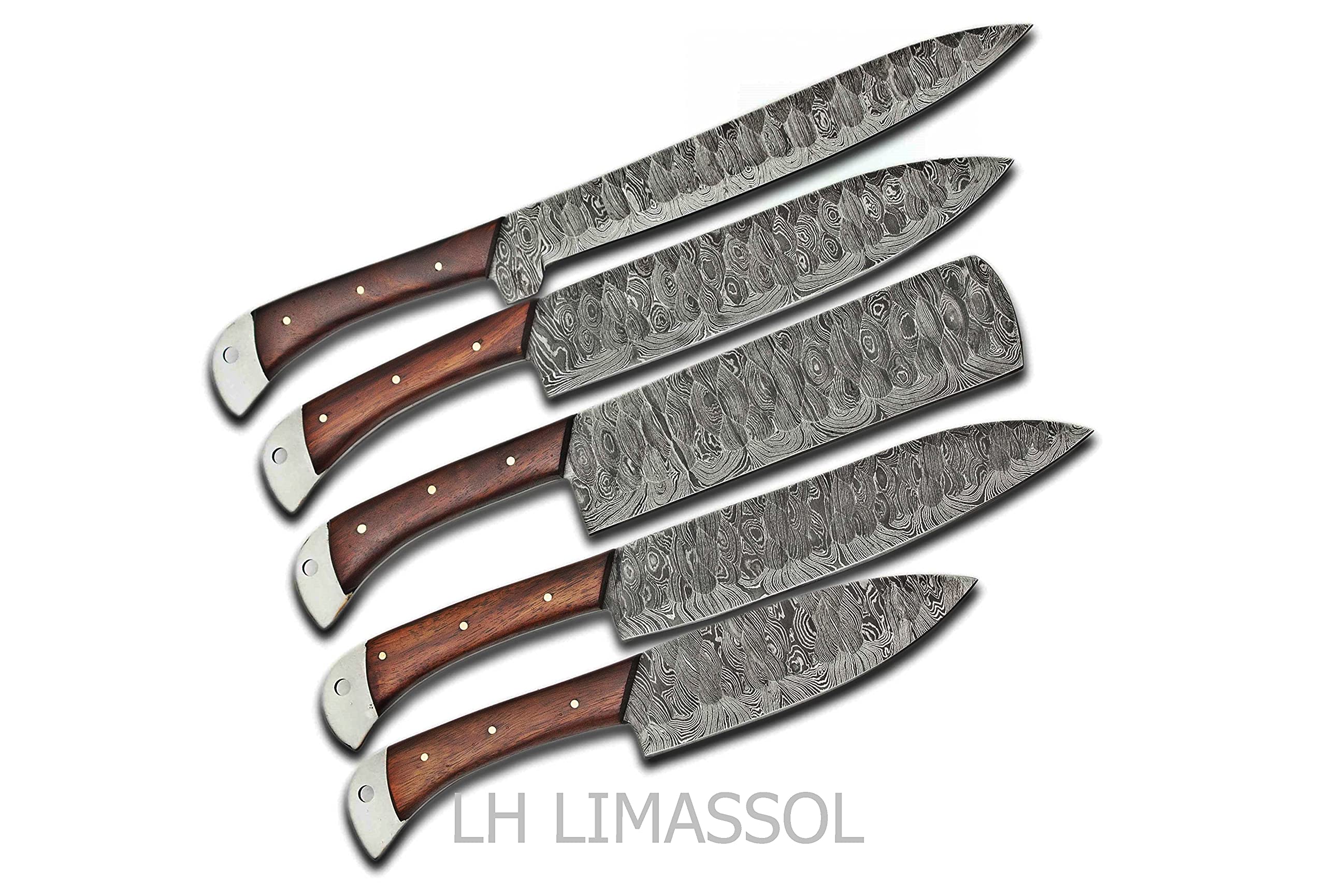 Damascus Steel Kitchen Knife Set, 5 PCS Hand Forged Chef Knife Set With Leather Roll Kit Christmas gift kitchen and Dinning