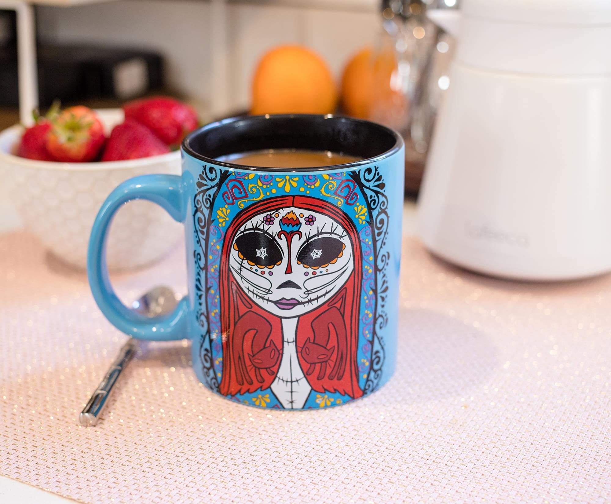 The Nightmare Before Christmas Jack and Sally Day of the Dead Ceramic Coffee Mug | Official Disney Kitchen Accessories | Oversized Cup For Home Kitchen, Holiday Drinkware | Holds 20 Ounces