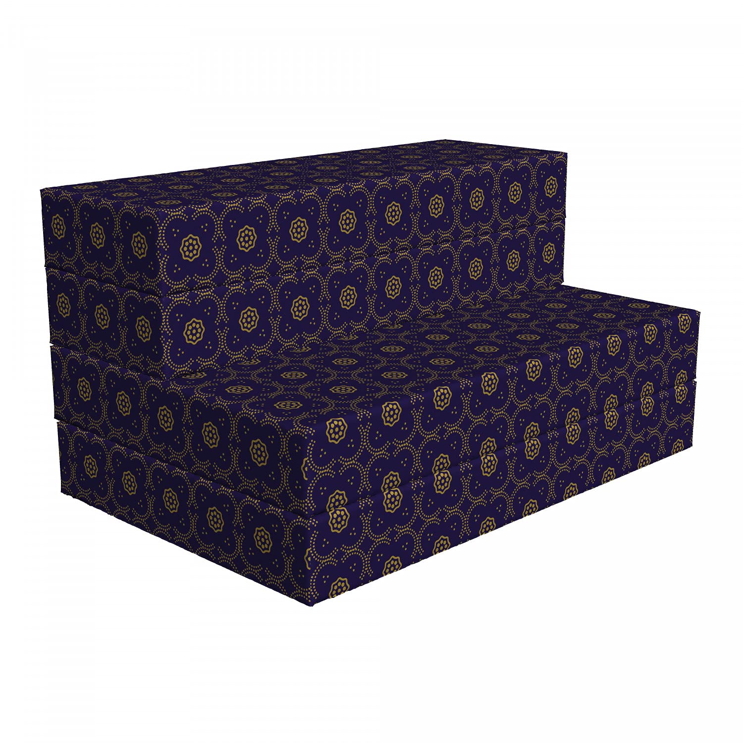 Ambesonne Oriental Foldable Mattress, Arching Dots Floral Motifs, 74.8" x 39.4", Dark Indigo Dark Khaki