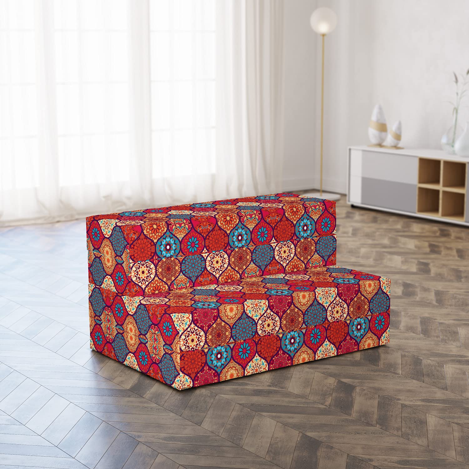 Ambesonne Moroccan Foldable Mattress, Oriental Wavy Natural, 74.8" x 39.4", Multicolor