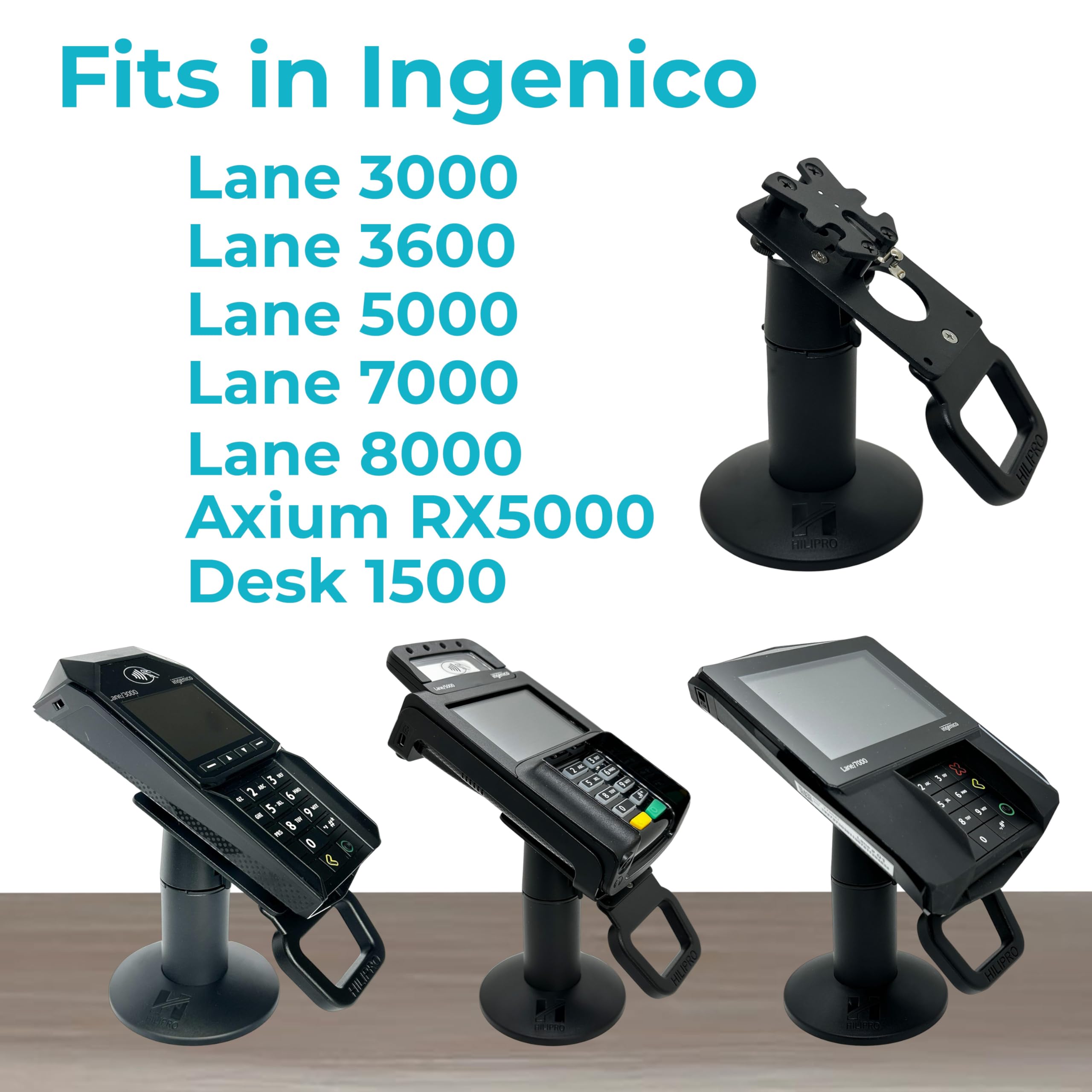 Hilipro Point of Sale Stand -Swivel Stand for Ingenico Lane 3000, 3600, 5000, 7000, 8000,Axium RX5000, Axium RX7000, Axium RX9000 and Desk 1500 pinpad.