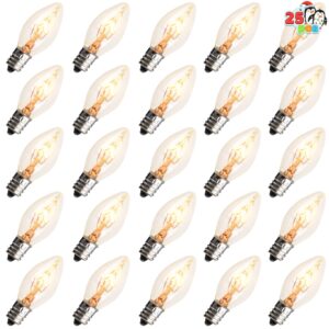 joiedomi 25 pack c7 bulb, replacement light bulbs for christmas outdoor, indoor, lawn, tree, panel decor, e12 candelabra base, longer life 120 volt, 6w