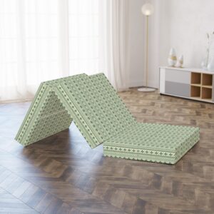 Ambesonne Aztec Foldable Mattress, Tribal National Borders, 74.8" x 35.4", Reseda Green and Beige