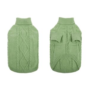 Queenmore Small Dog Pullover Sweater, Cold Weather Cable Knitwear, Classic Turtleneck Thick Warm Clothes for Chihuahua, Bulldog, Dachshund, Pug, Yorkie (Green, Small)