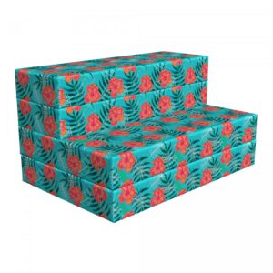 ambesonne exotic foldable mattress, tropic summer hibiscus flora, 74.8" x 39.4", seafoam coral