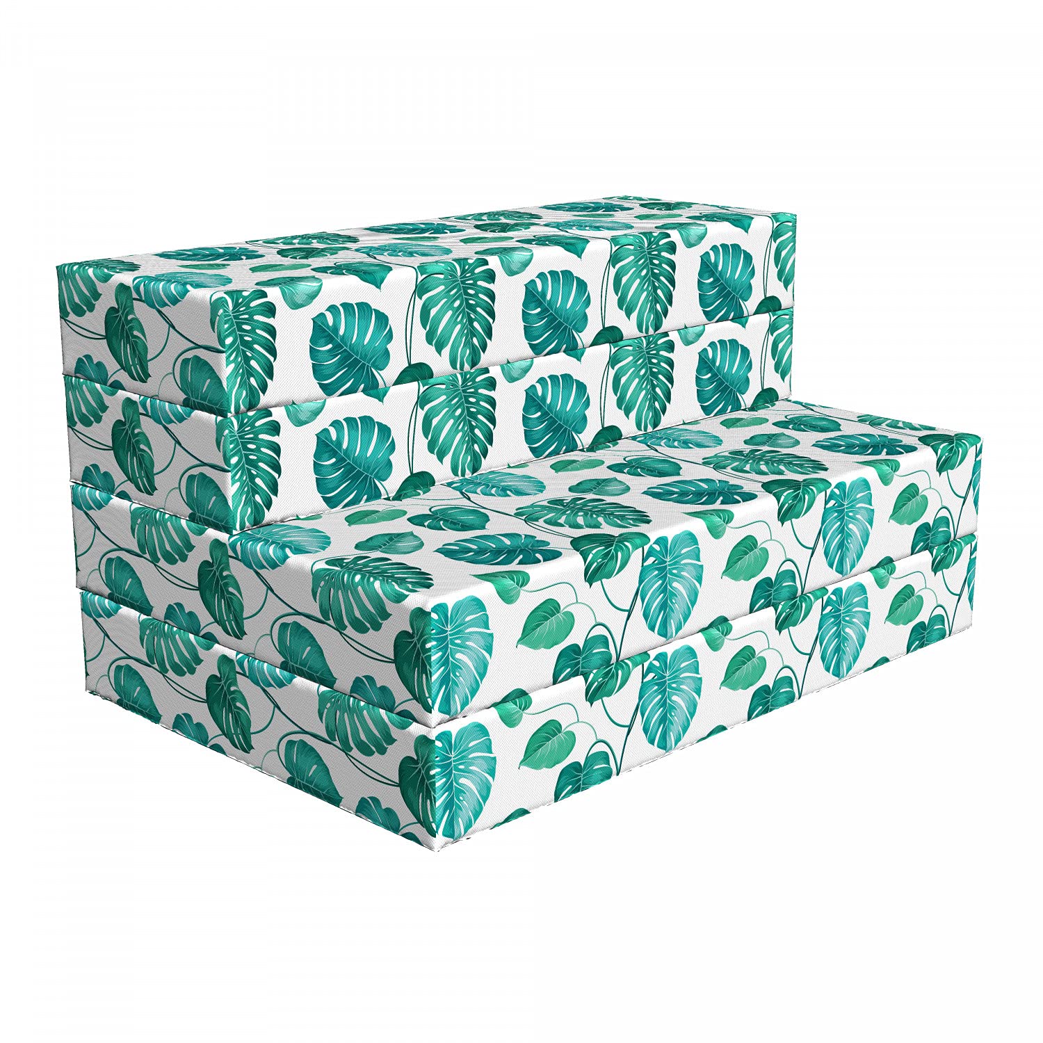 Ambesonne Green Leaf Foldable Mattress, Rainforest Jungle Leaf, 74.8" x 39.4", Sea Green White Teal