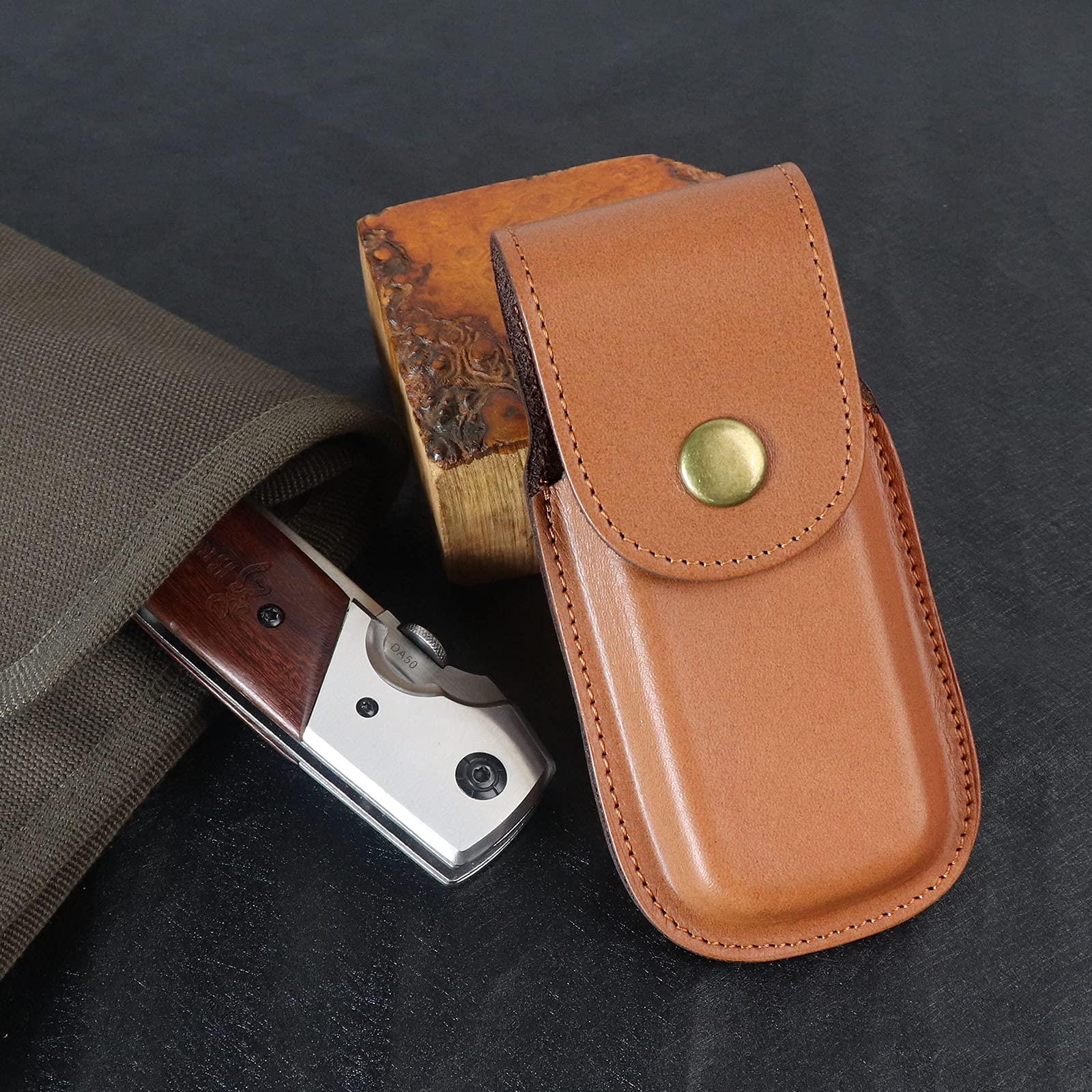 Kosibate Pocket Knife Sheath, Leaher Folding Knife Sheaths for Belt, Multitools Pocket Case Pouch(Brown)