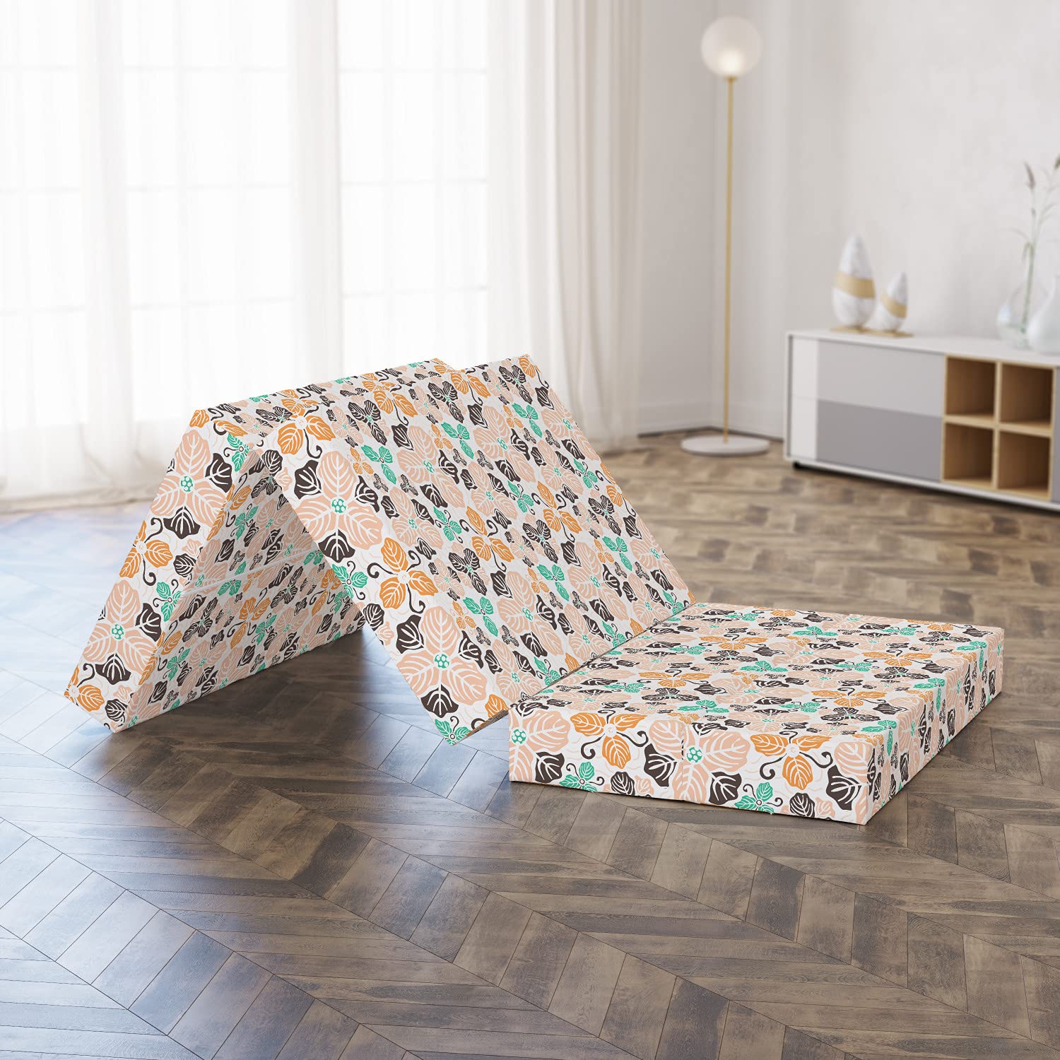 Ambesonne Floral Foldable Mattress, Spring Garden Cartoon Petals, 74.8" x 39.4", Multicolor