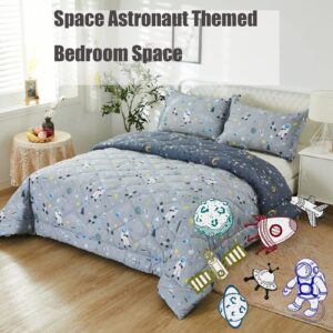 Brandream Kids Space Bedding Set Boy Girl 100% Cotton Space Rocket Galaxy Comforter Set 3-Piece Twin Size